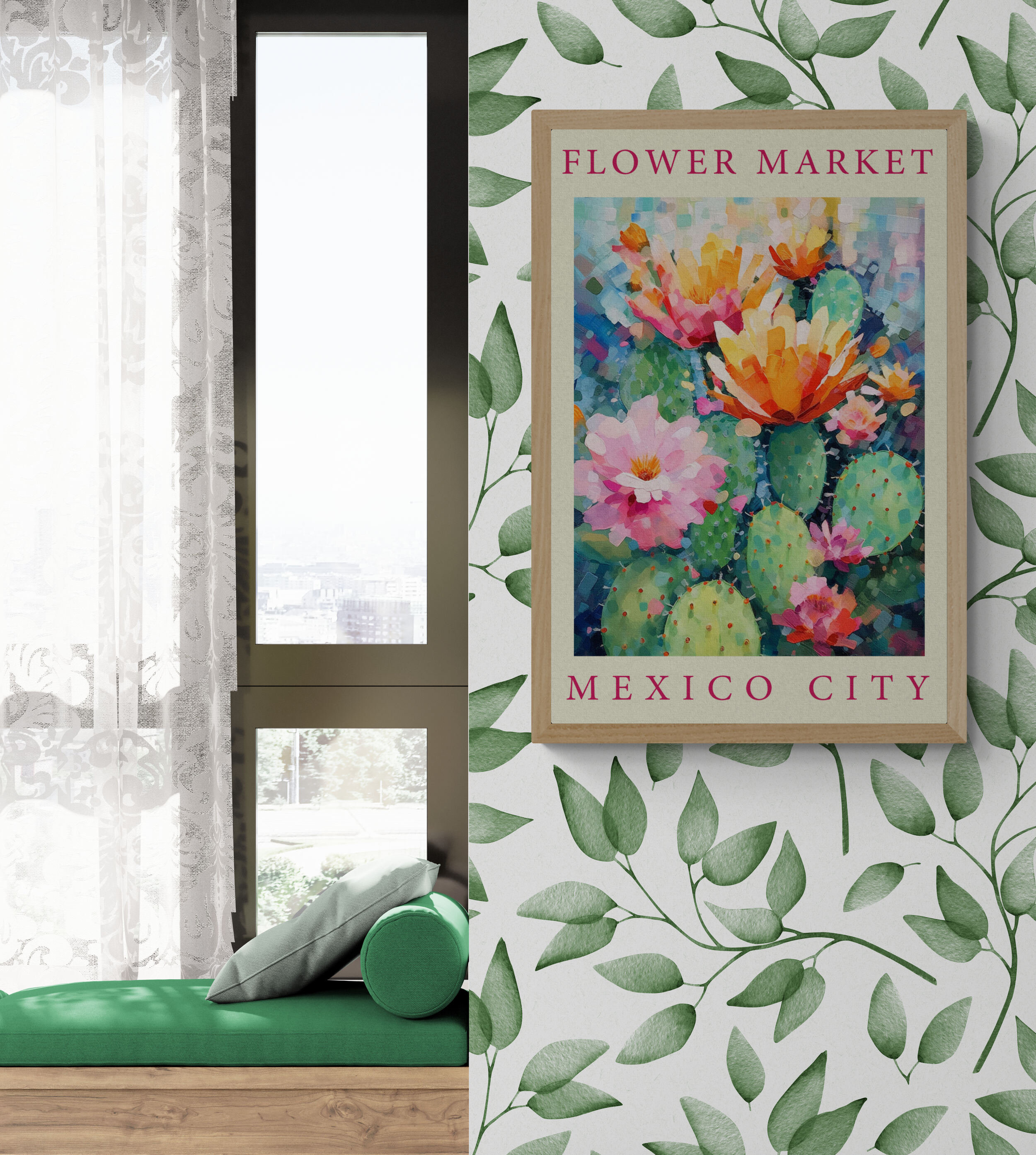 Flower Market Mexico City Print Cactus Print Flower Market Prints ...