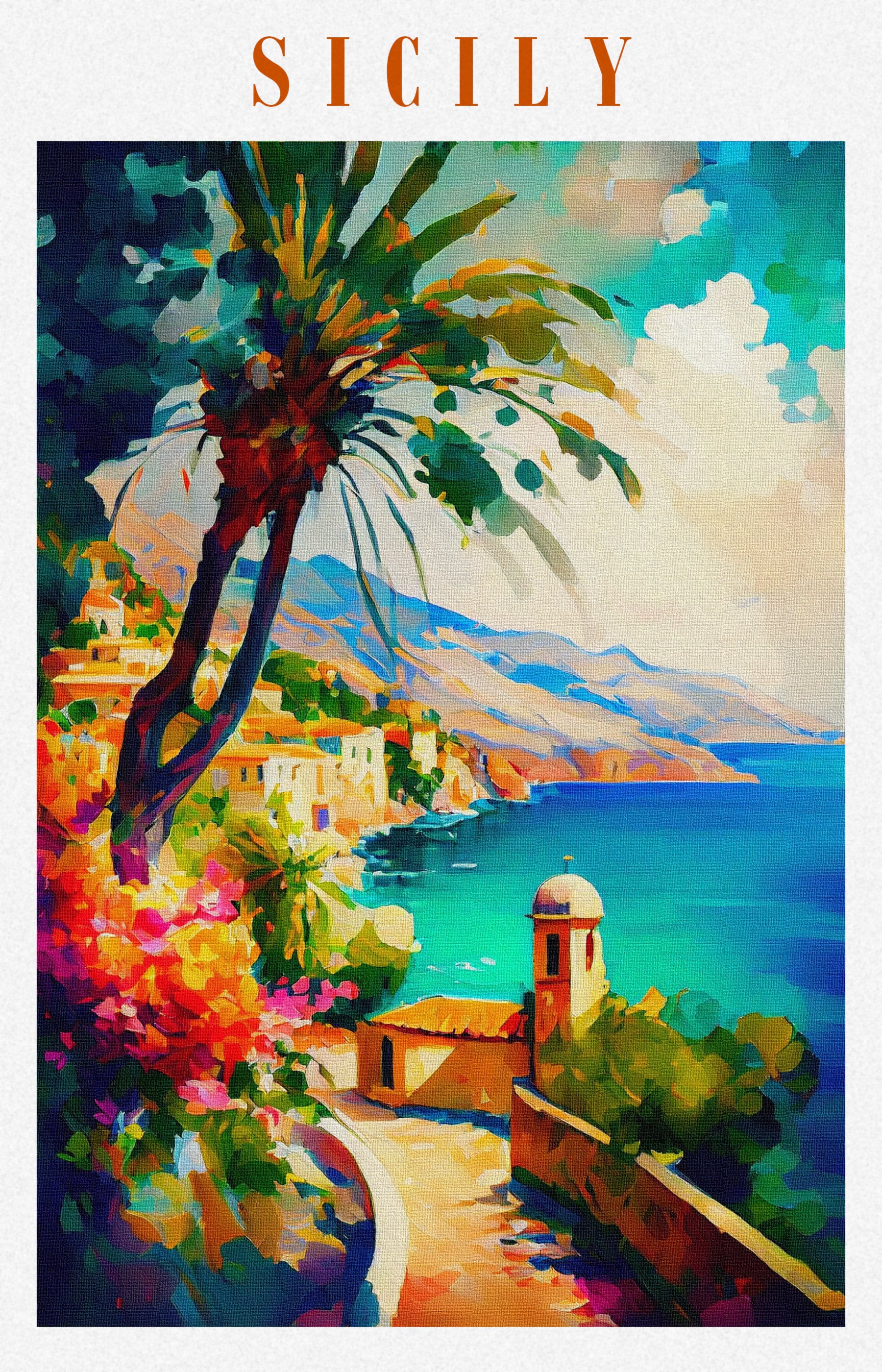 Sicily Digital Poster Vintage Italy Wall Decor Landscape Italy - Etsy