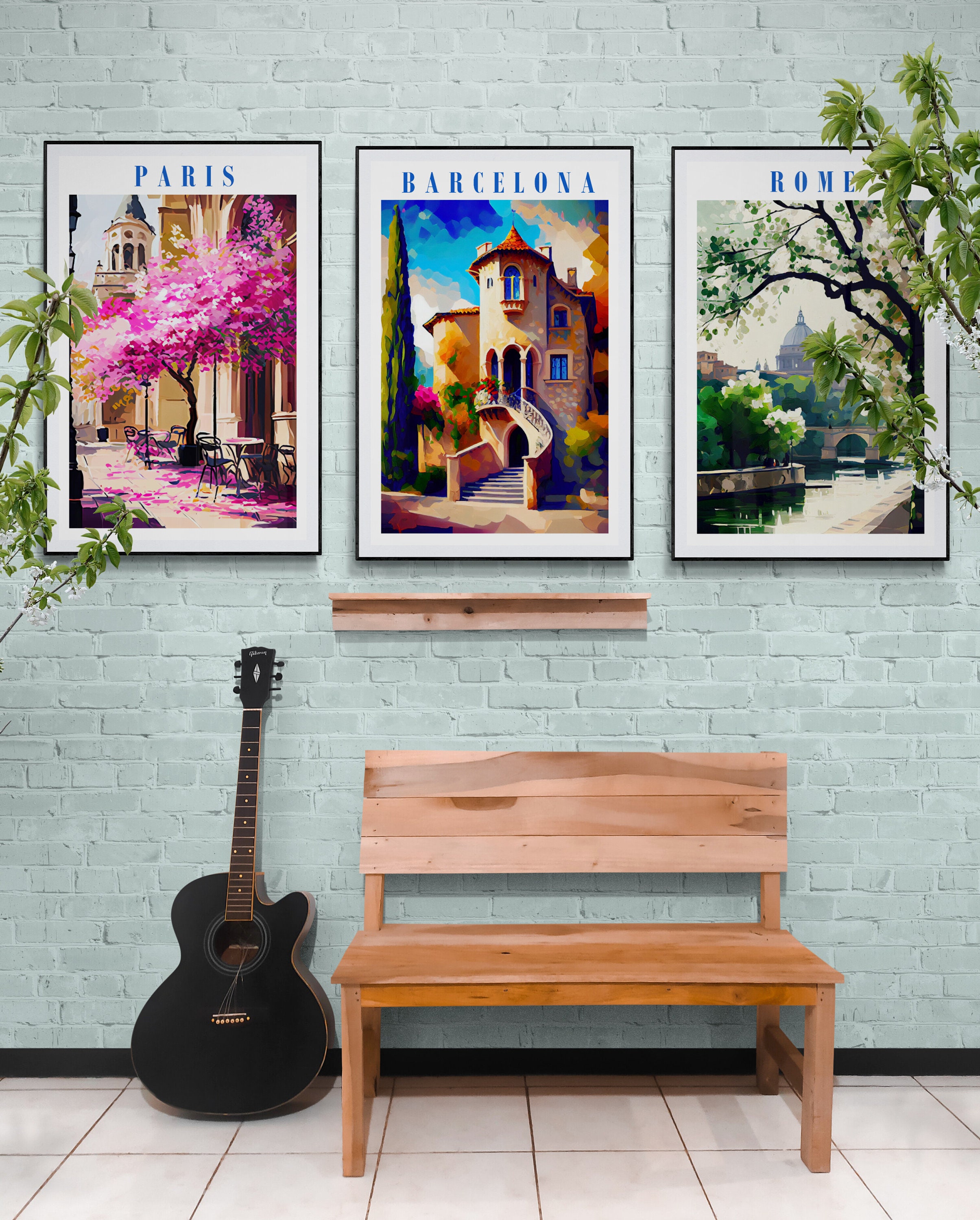 Travel Poster Set Paris Barcelona Rome Digital Print Barcelona Poster ...