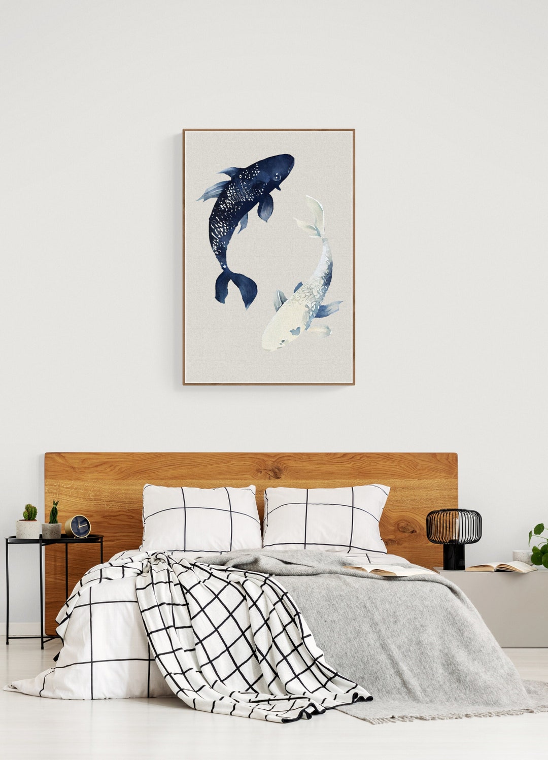 Navy Blue Wall Art Koi Fish Watercolor Digital Print Koi Fish Wall Art ...