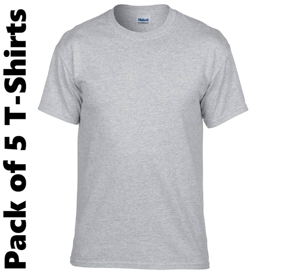 Pack of 5 Gildan 64000 Plain Light Grey T Shirt Cotton T-shirt Adult ...