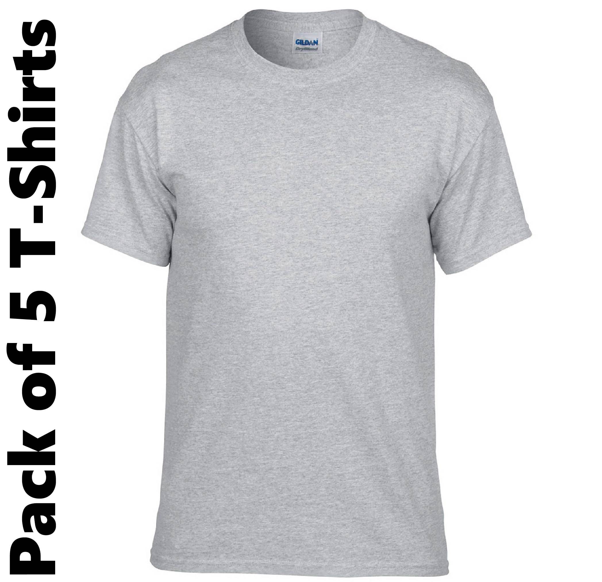 Pack of 5 Gildan 64000 Plain Light Grey T Shirt Cotton T-shirt Adult Unisex Shirt All Sizes Top ...