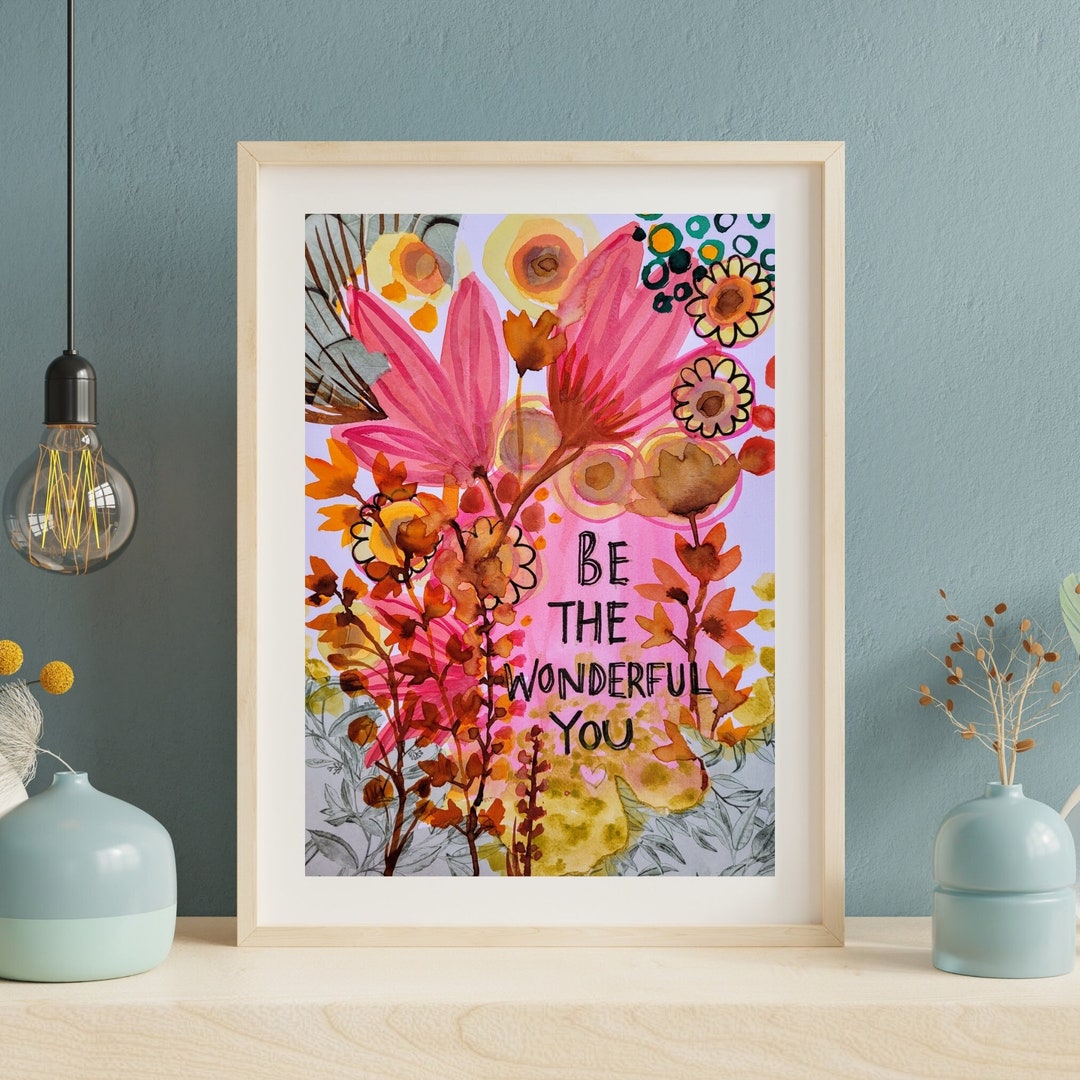 Flower Art Print, Motivational Wall Art, Pink Flower Print, Unique ...