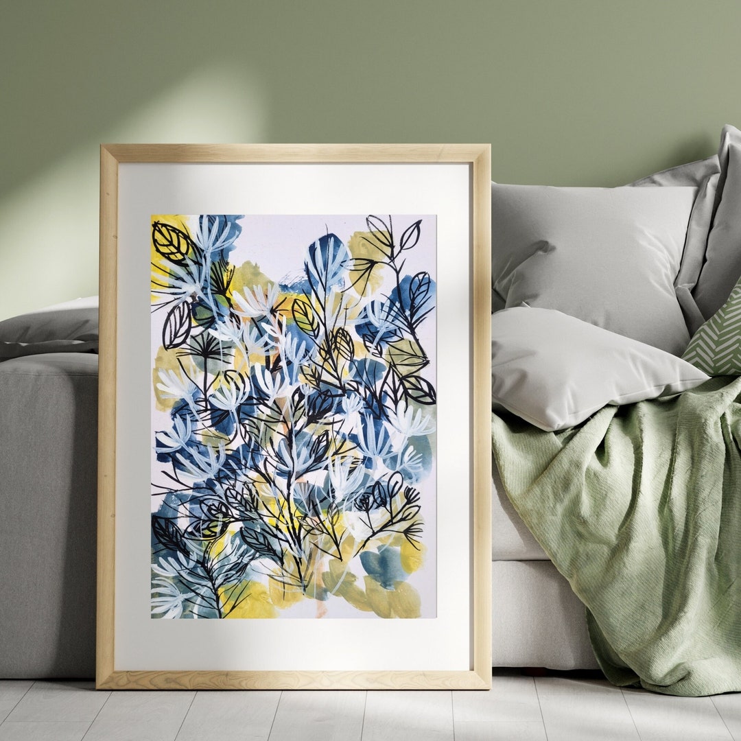 A Watercolor Original Art Poster, Delicate Leaves Art, Relaxing Art ...