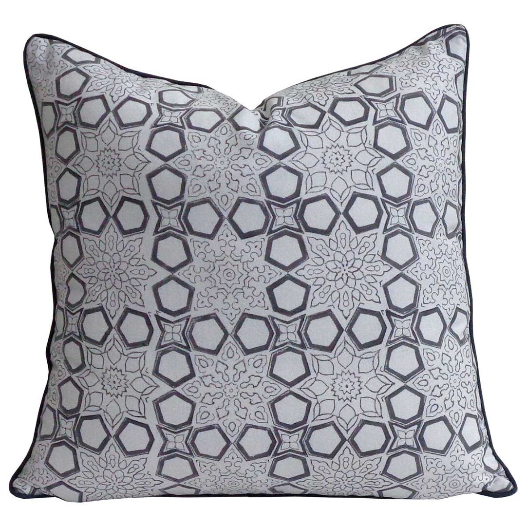 Geo Chokri Dark Grey Indian Hand Block Print Cotton Cushion - Etsy