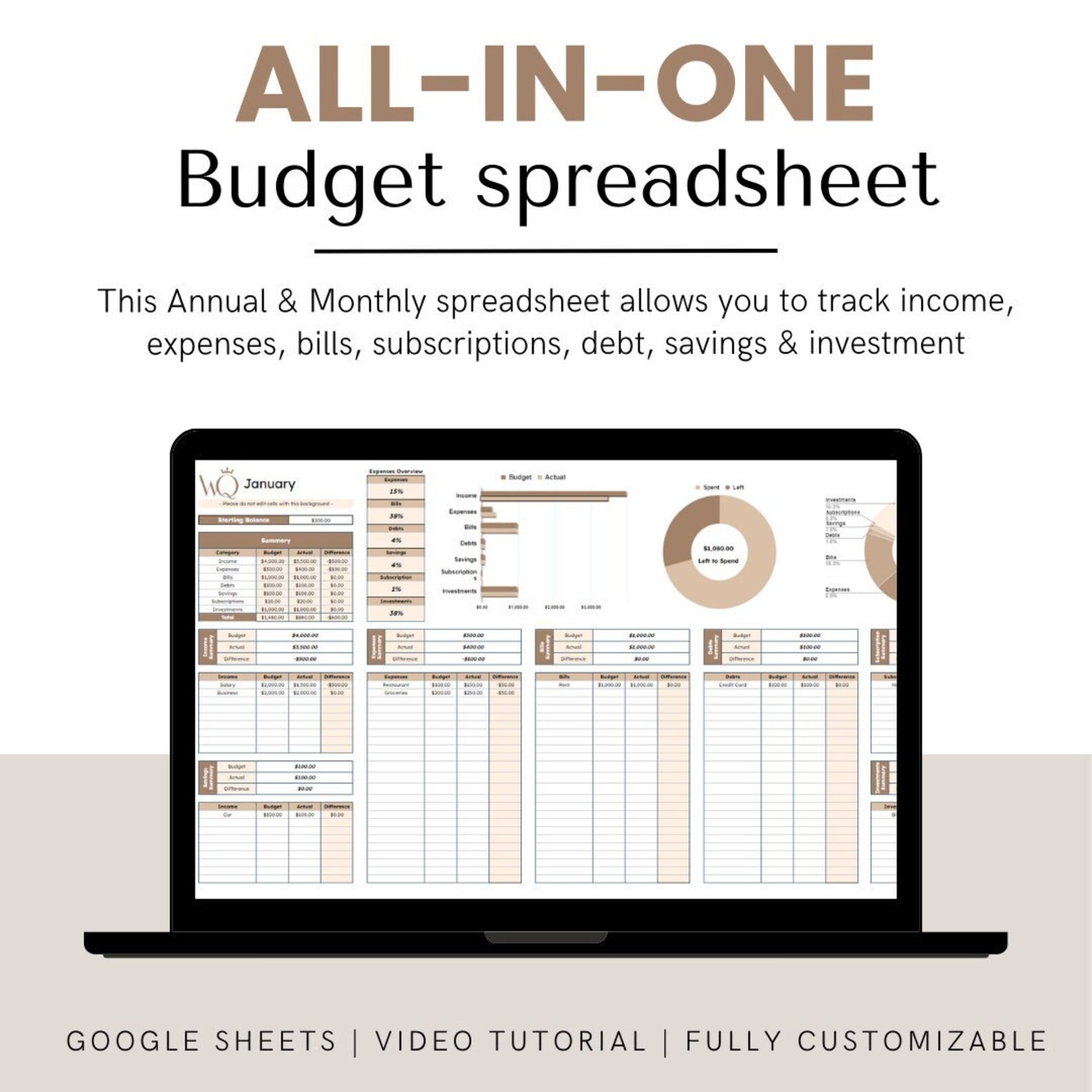 All-in-one Budget Spreadsheet | Customizable Google Sheets Template ...