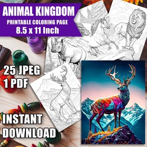 25 Animal Kingdom Coloring Pages for Adults, Kids, Instant Download ...