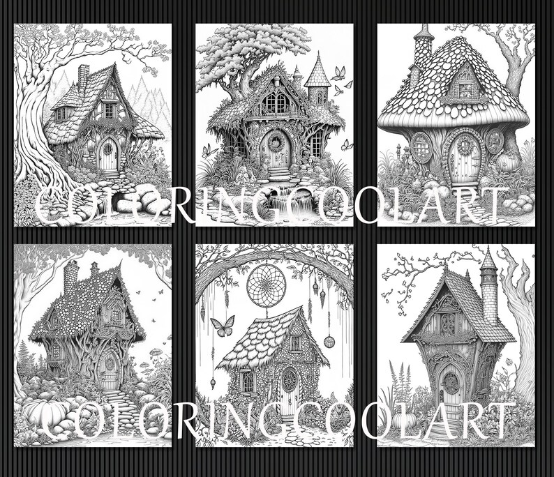 25 Fantasy Fairy Homes Coloring Pages for Adults, Kids, Instant ...