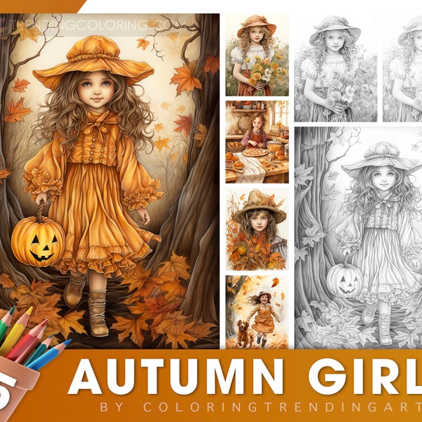 Autumn Girls Coloring Page - Etsy