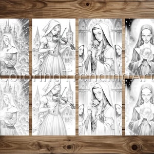 25 Gothic Nuns Grayscale Coloring Pages for Adults, Halloween Coloring ...