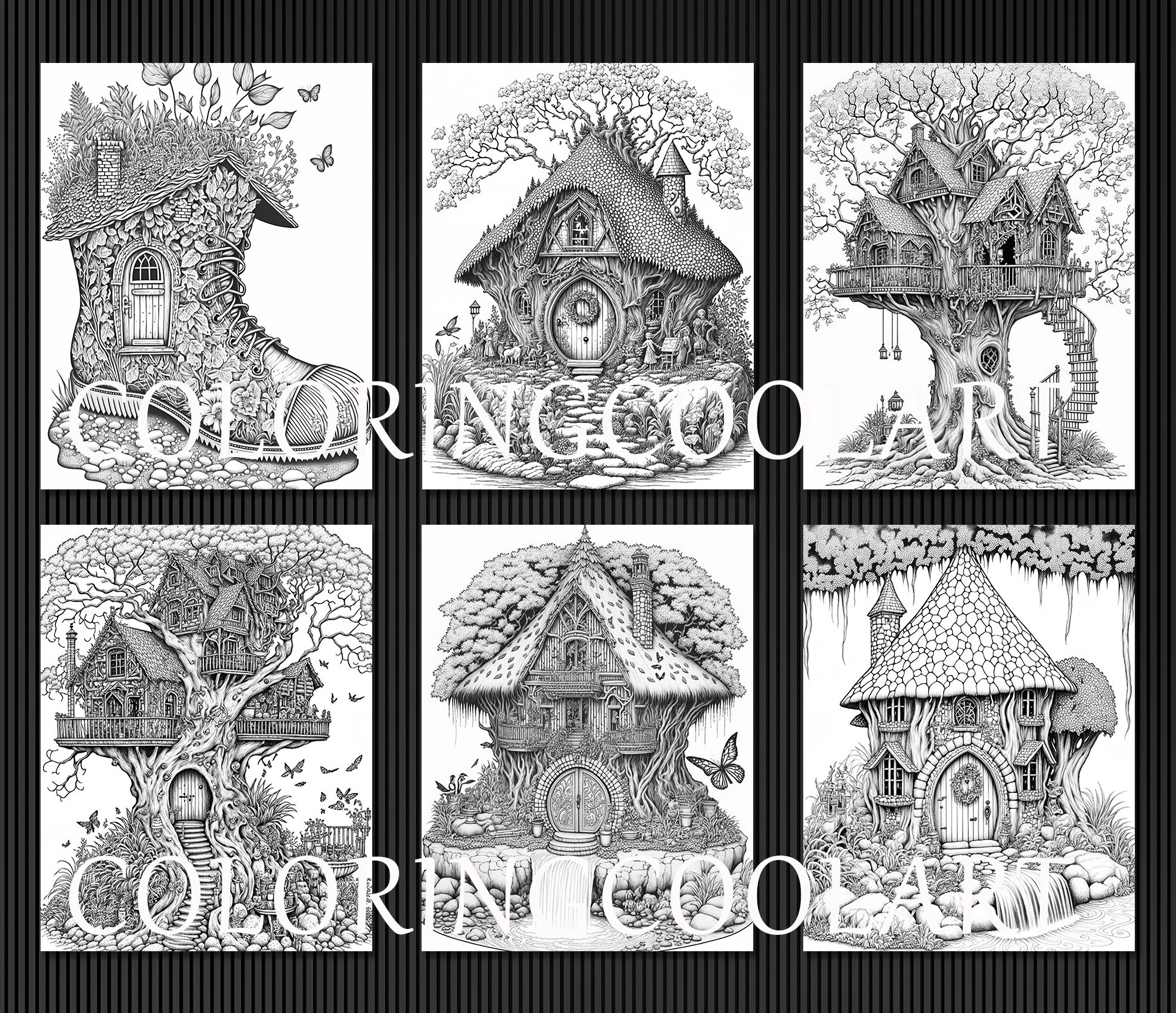 25 Fantasy Fairy Homes Coloring Pages for Adults, Kids, Instant ...