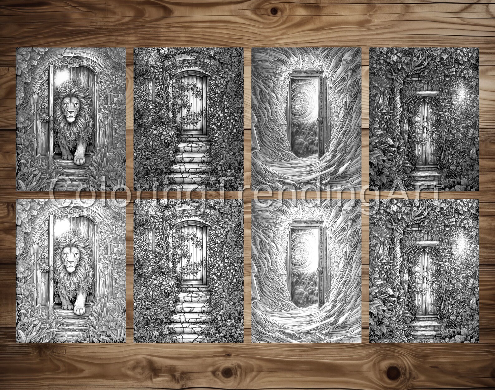 25 Magical Doors Grayscale Coloring Pages for Adults, Kids, Instant ...