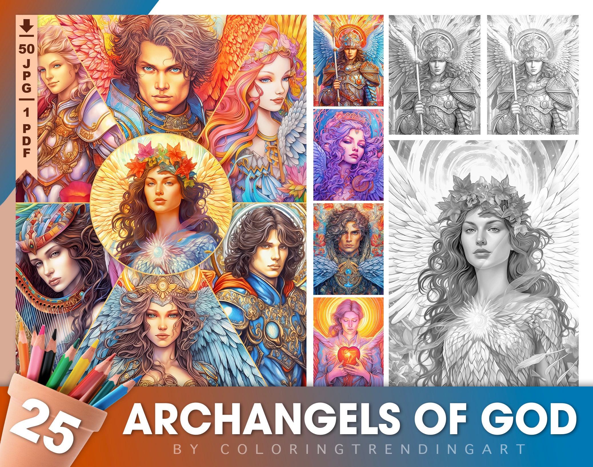 25 Archangels of God Grayscale Coloring Pages for Adults - Etsy