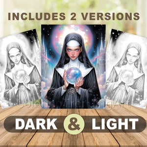 25 Gothic Nuns Grayscale Coloring Pages for Adults, Halloween Coloring ...