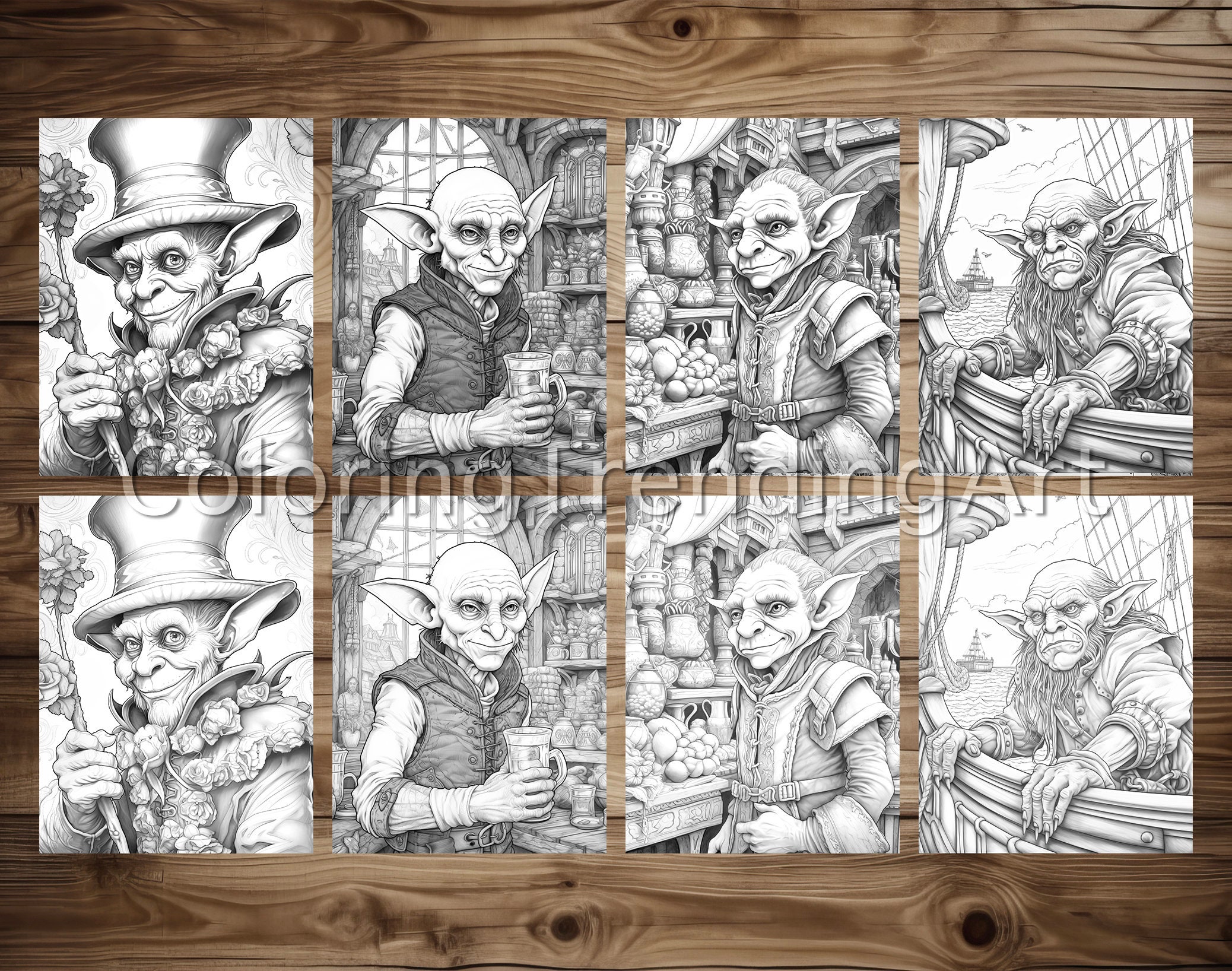 25 Fantasy Goblins Grayscale Coloring Pages for Adults Kids - Etsy