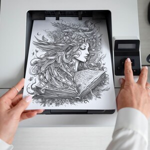 25 Open Magic Book Grayscale Coloring Pages for Adults, Kids, Instant ...