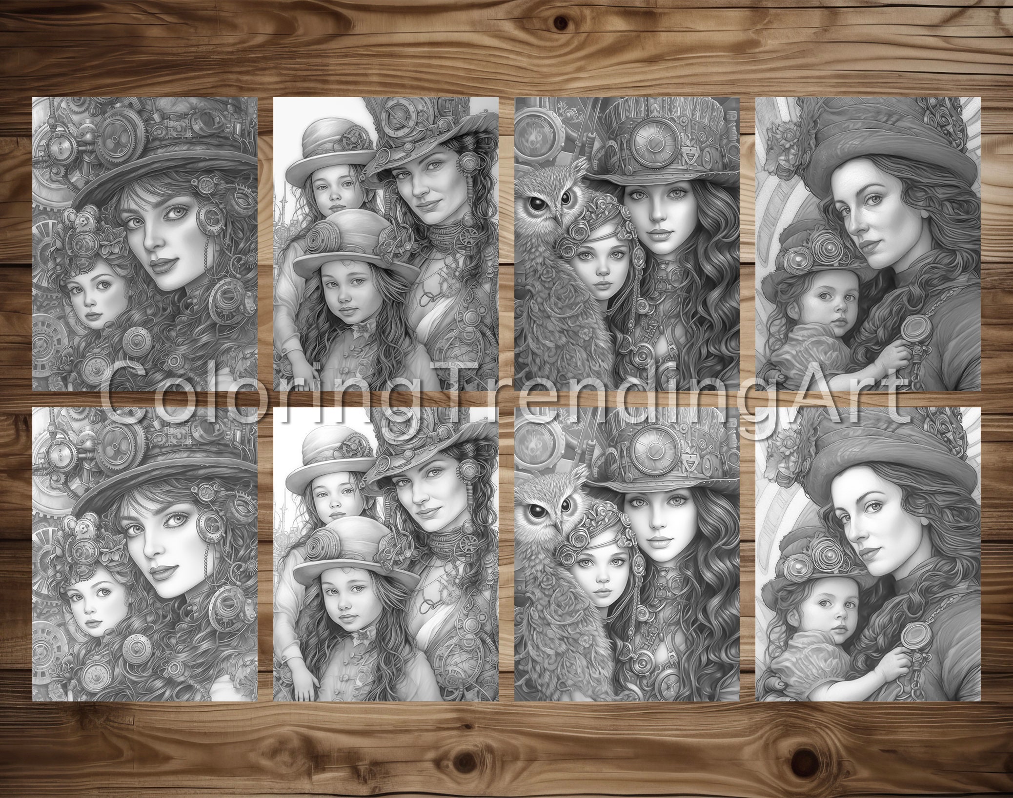 25 Steampunk Mother Grayscale Coloring Pages for Adults Kids - Etsy