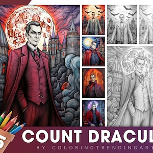 25 Count Dracula Grayscale Coloring Pages for Adults, Instant Download ...