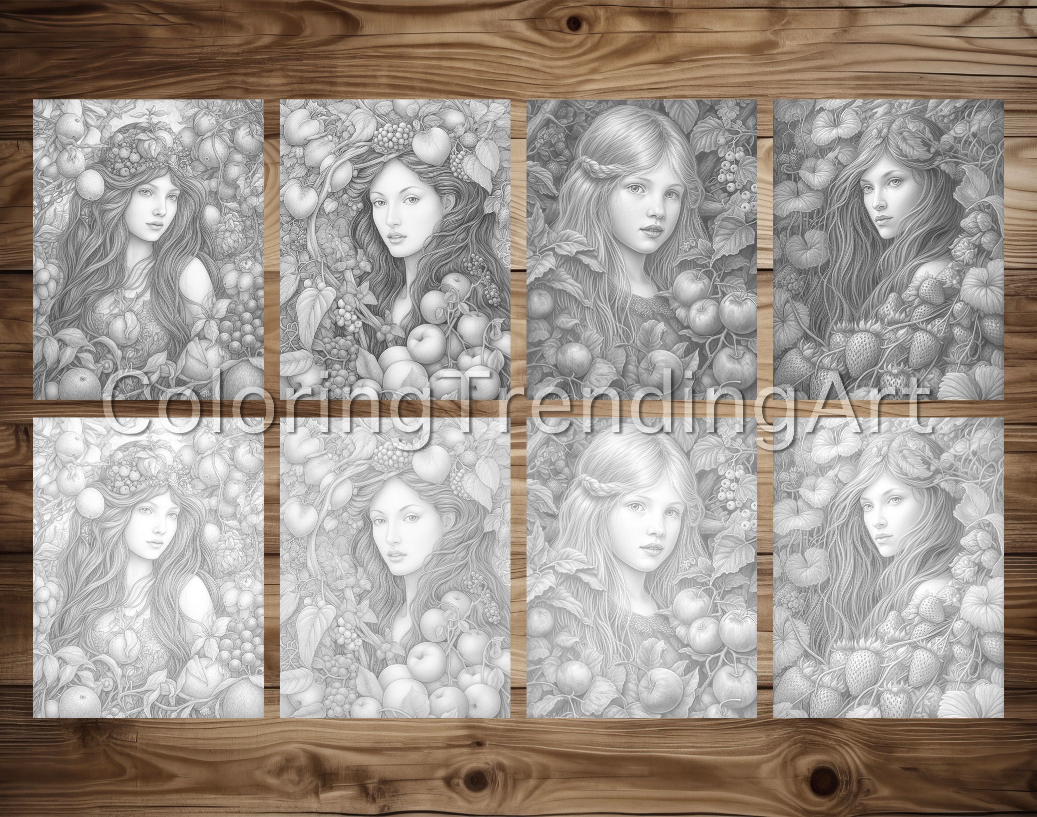 25 Girls Love Fruits Grayscale Coloring Pages for Adults - Etsy