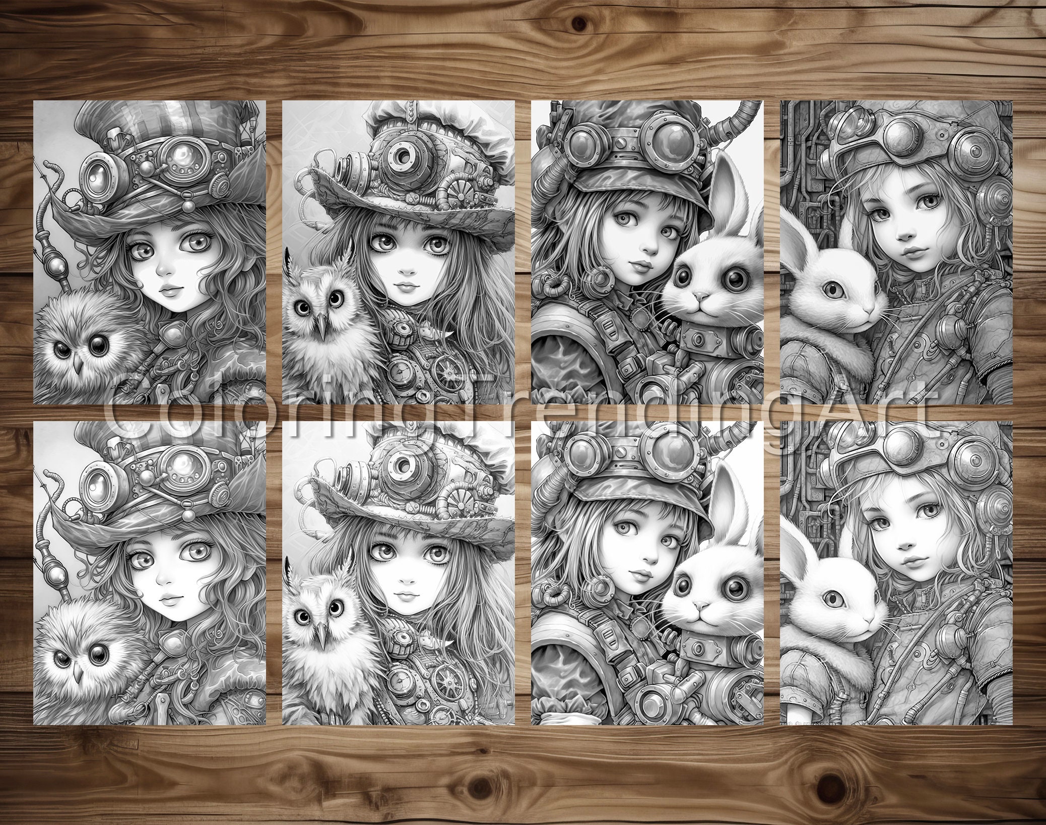 25 Darling Steampunk Grayscale Coloring Pages for Adults - Etsy