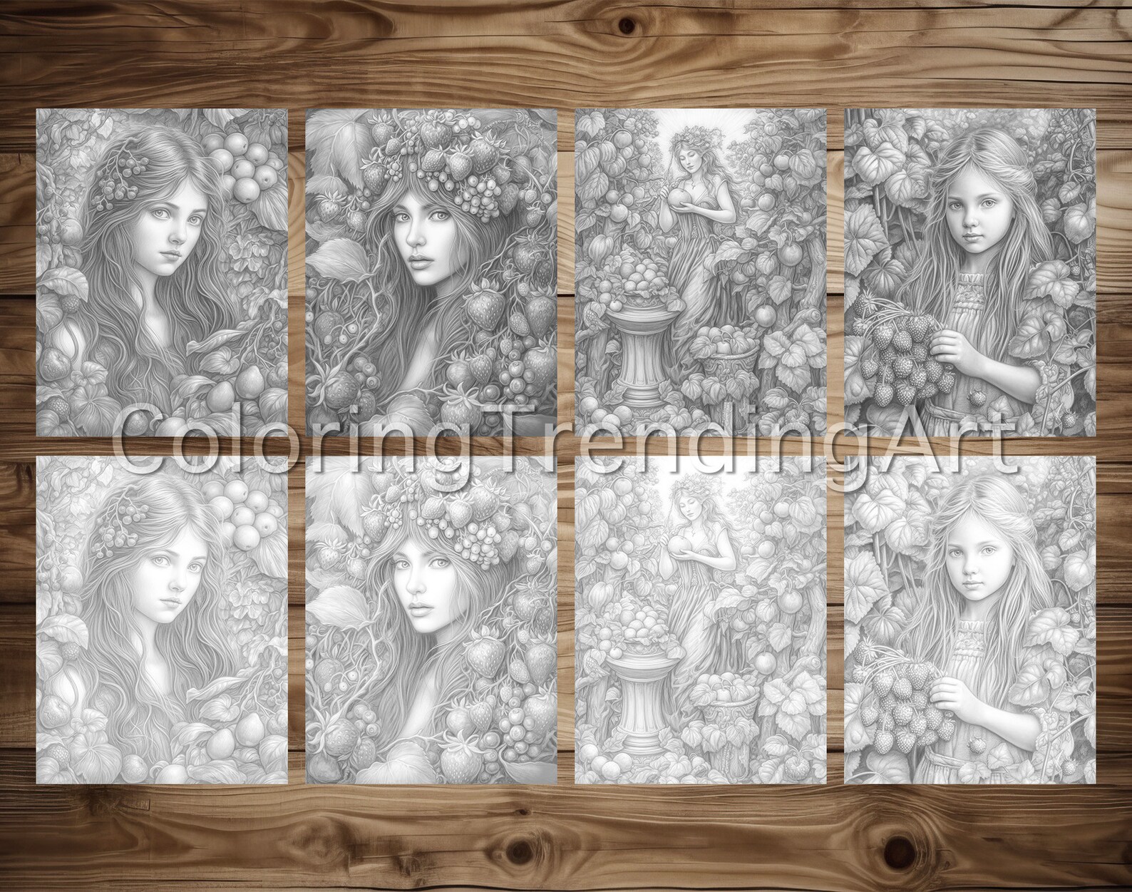25 Girls Love Fruits Grayscale Coloring Pages for Adults - Etsy