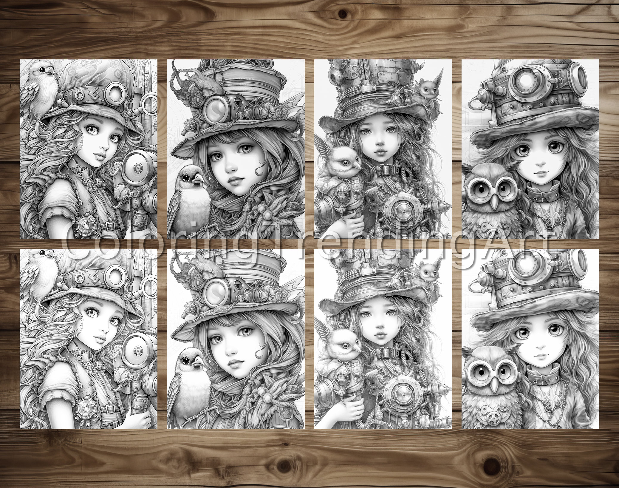 25 Darling Steampunk Grayscale Coloring Pages for Adults - Etsy