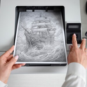 25 Pirate Ships Grayscale Coloring Pages for Adults, Kids, Instant ...