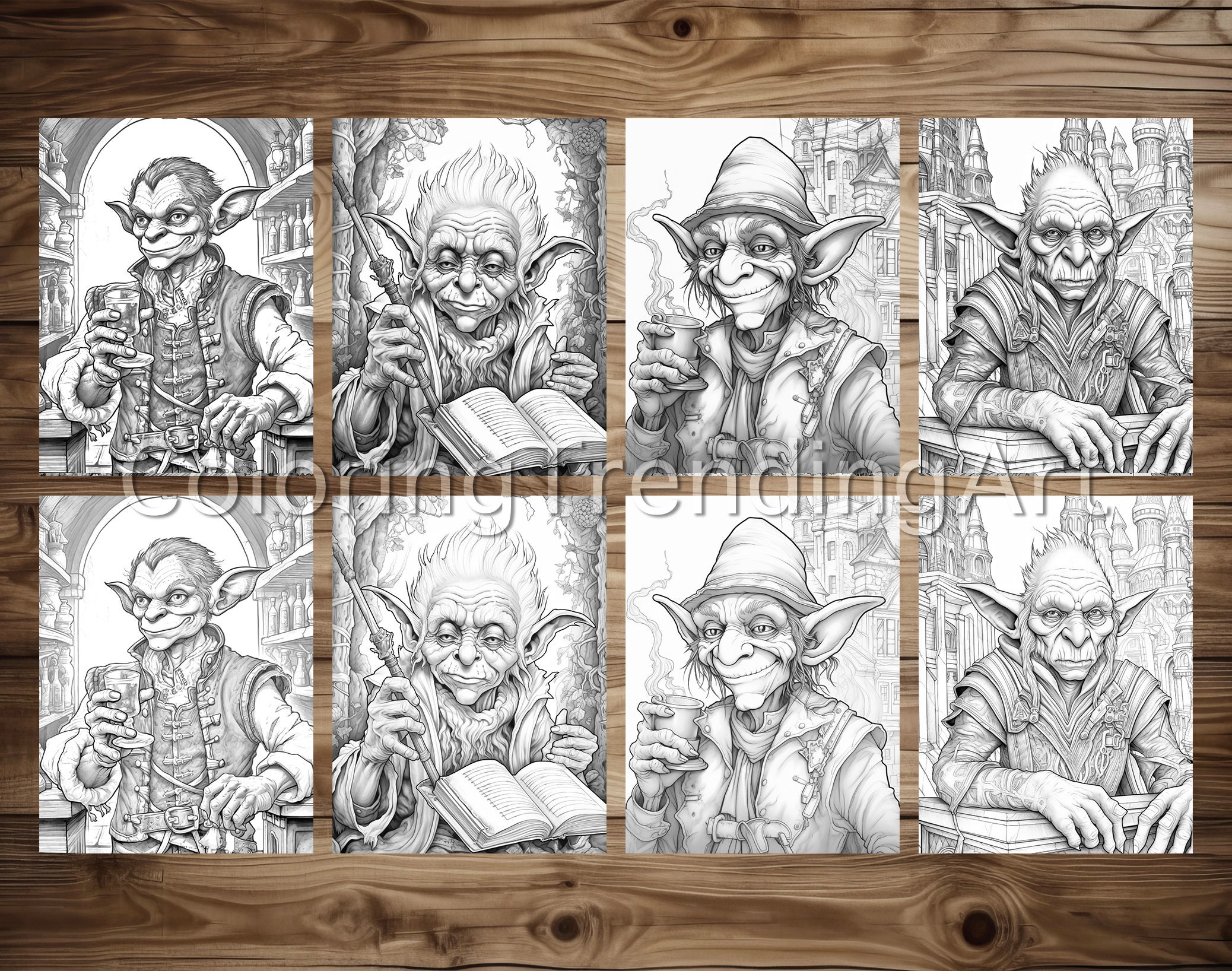 25 Fantasy Goblins Grayscale Coloring Pages for Adults Kids - Etsy