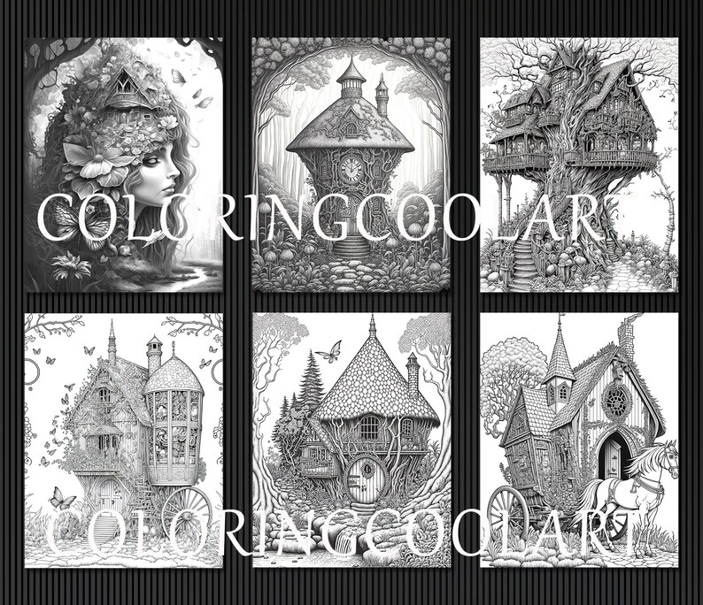 25 Fantasy Fairy Homes Coloring Pages for Adults, Kids, Instant ...