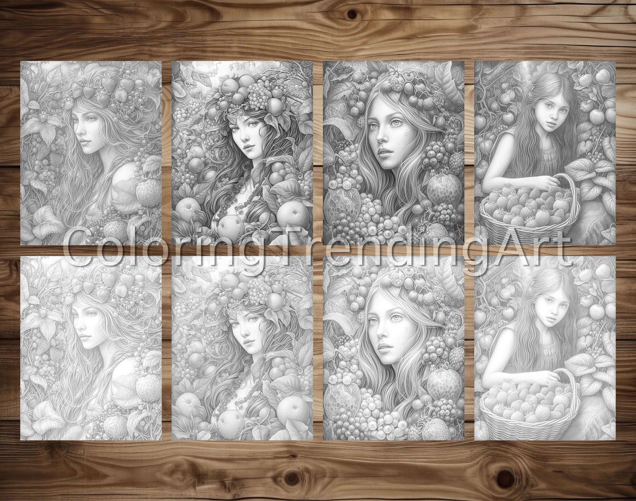 25 Girls Love Fruits Grayscale Coloring Pages for Adults - Etsy
