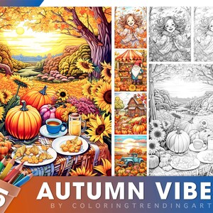 25 Autumn Vibe Grayscale Coloring Pages - Adult Coloring Book, Instant ...