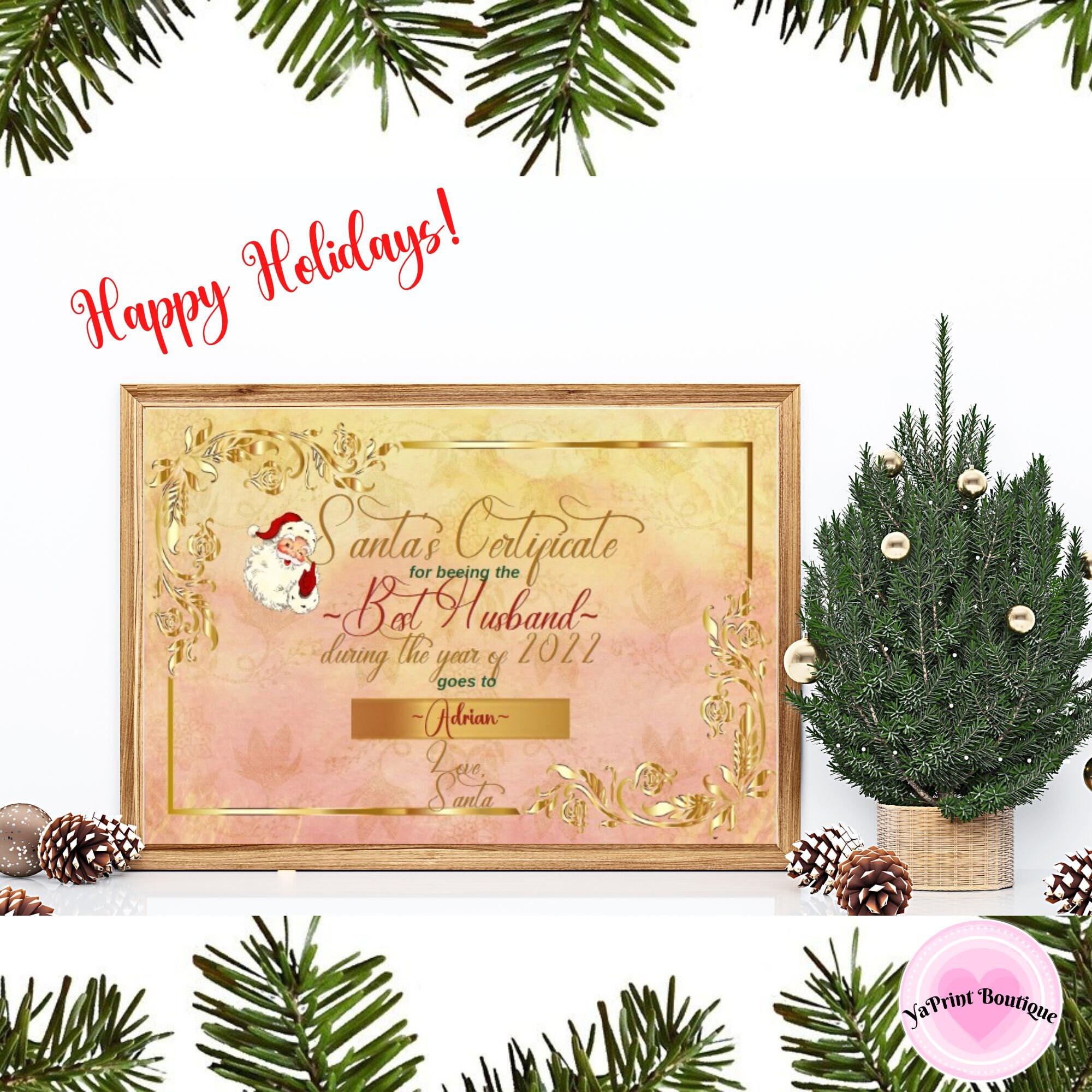 Editable Gold Vintage Santa's Certificate, Gift Certificate, Santa ...
