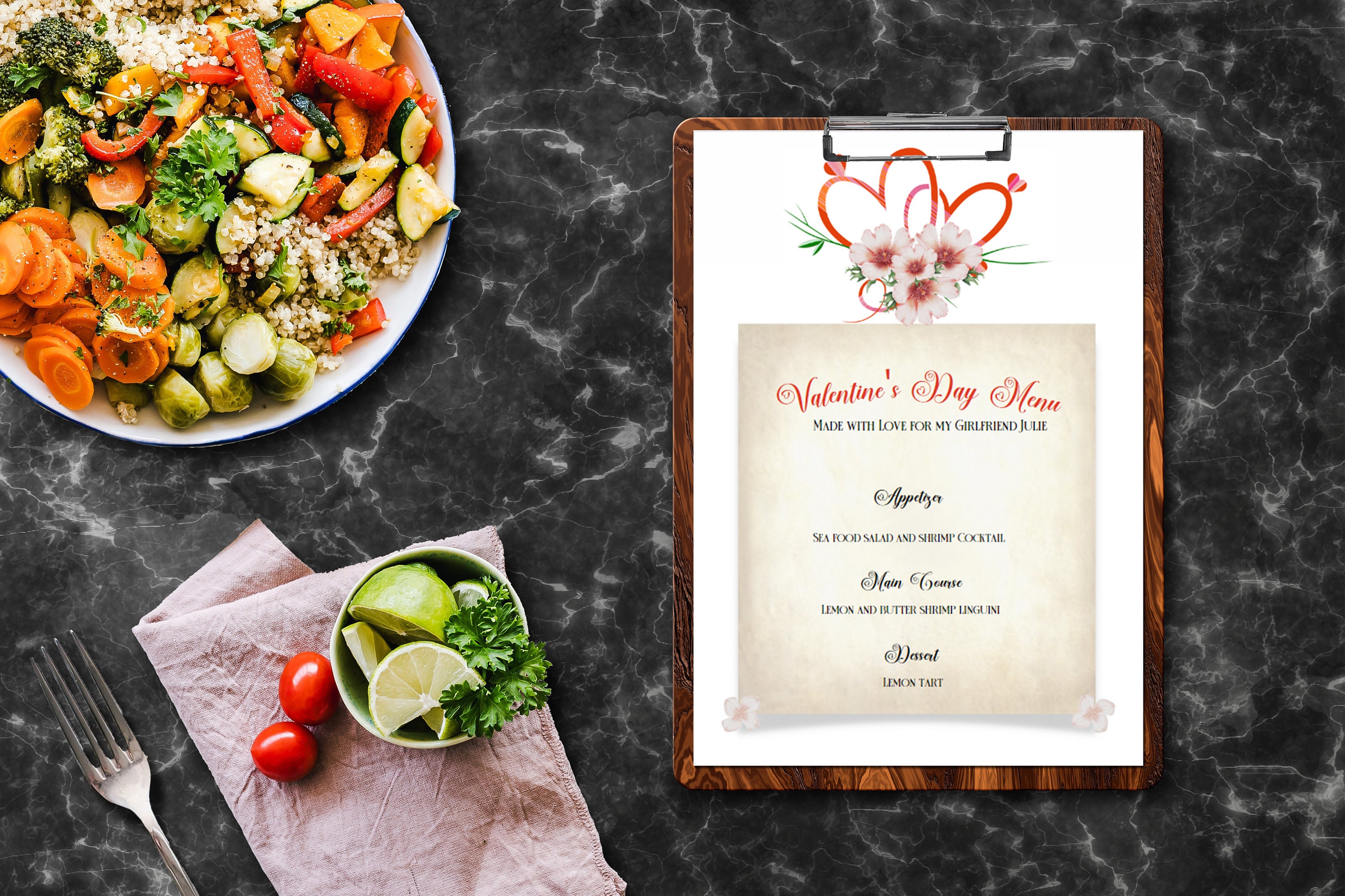 Valentine's Day Menu Template - Editable & Printable, Romantic Dinner ...