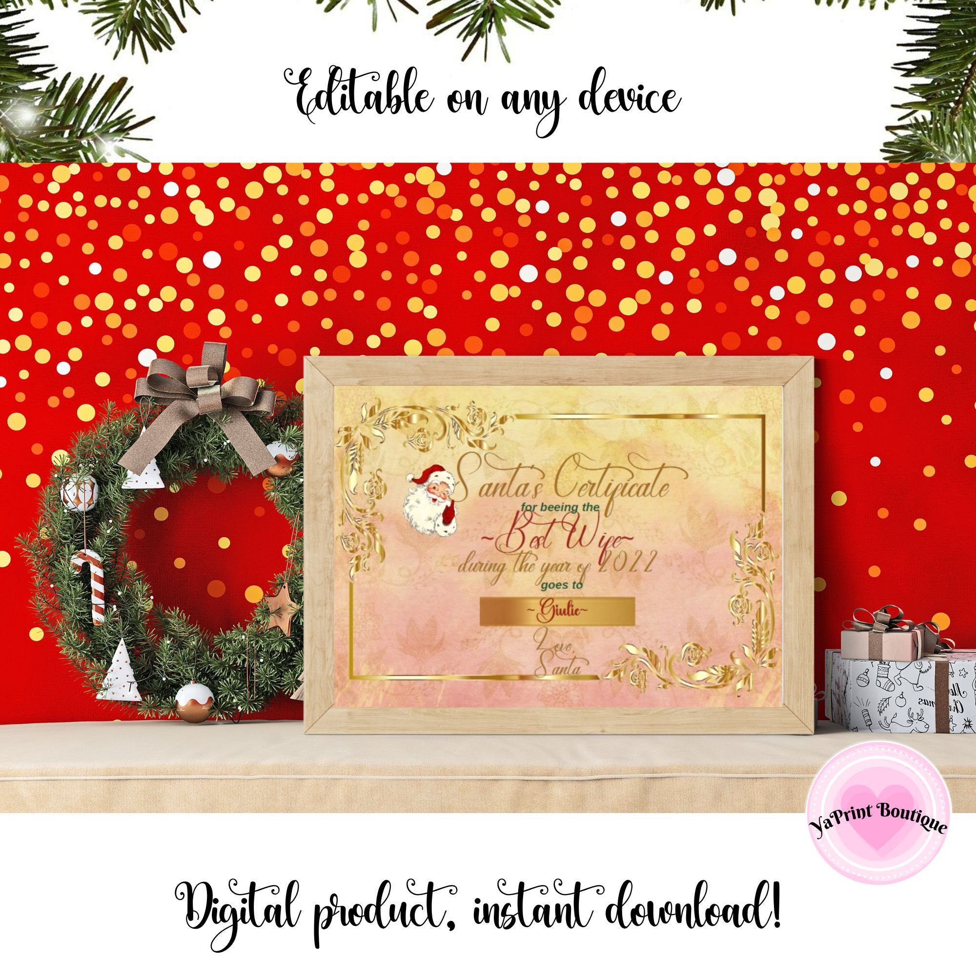 Editable Gold Vintage Santa's Certificate, Gift Certificate, Santa ...