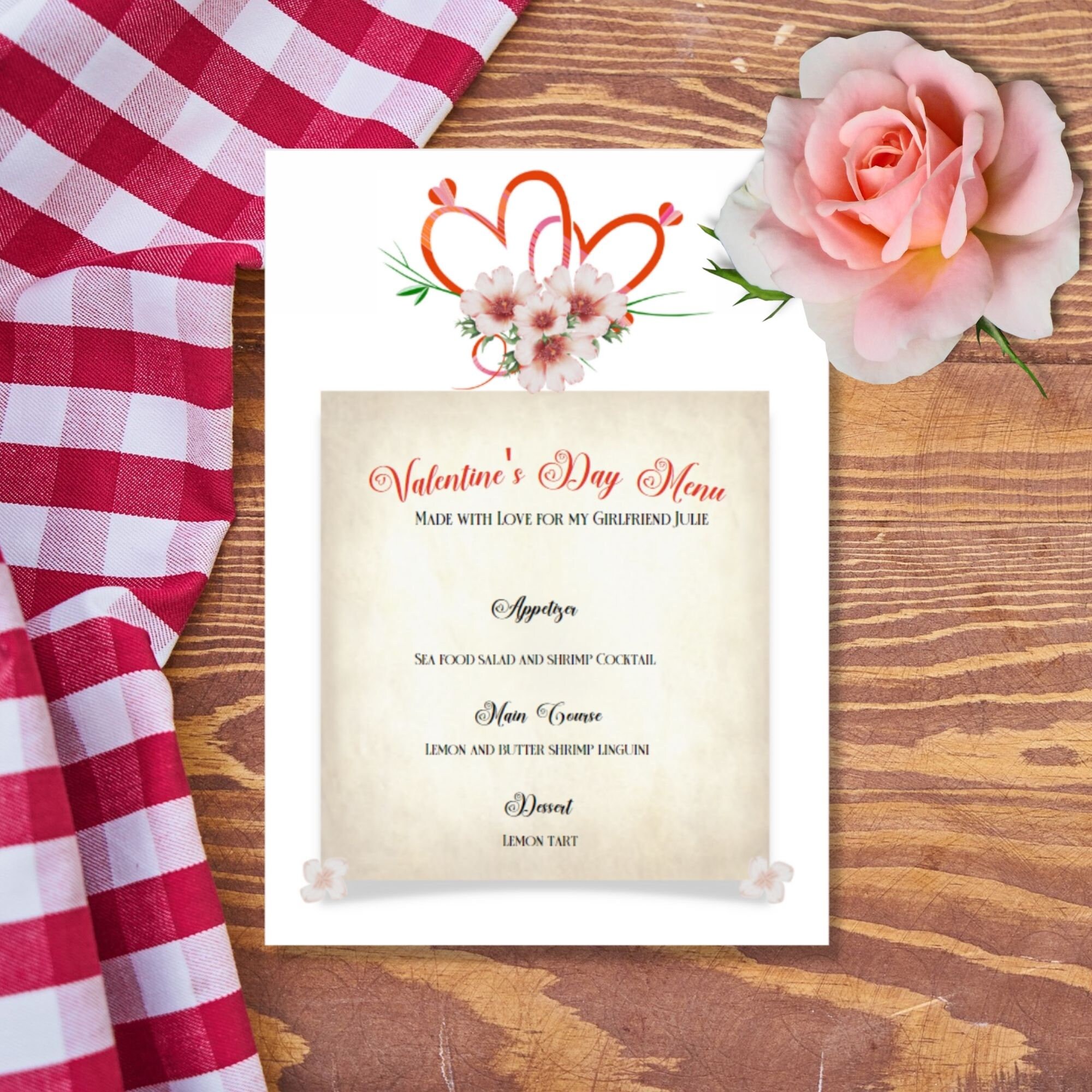 Valentine's Day Menu Template - Editable & Printable, Romantic Dinner ...