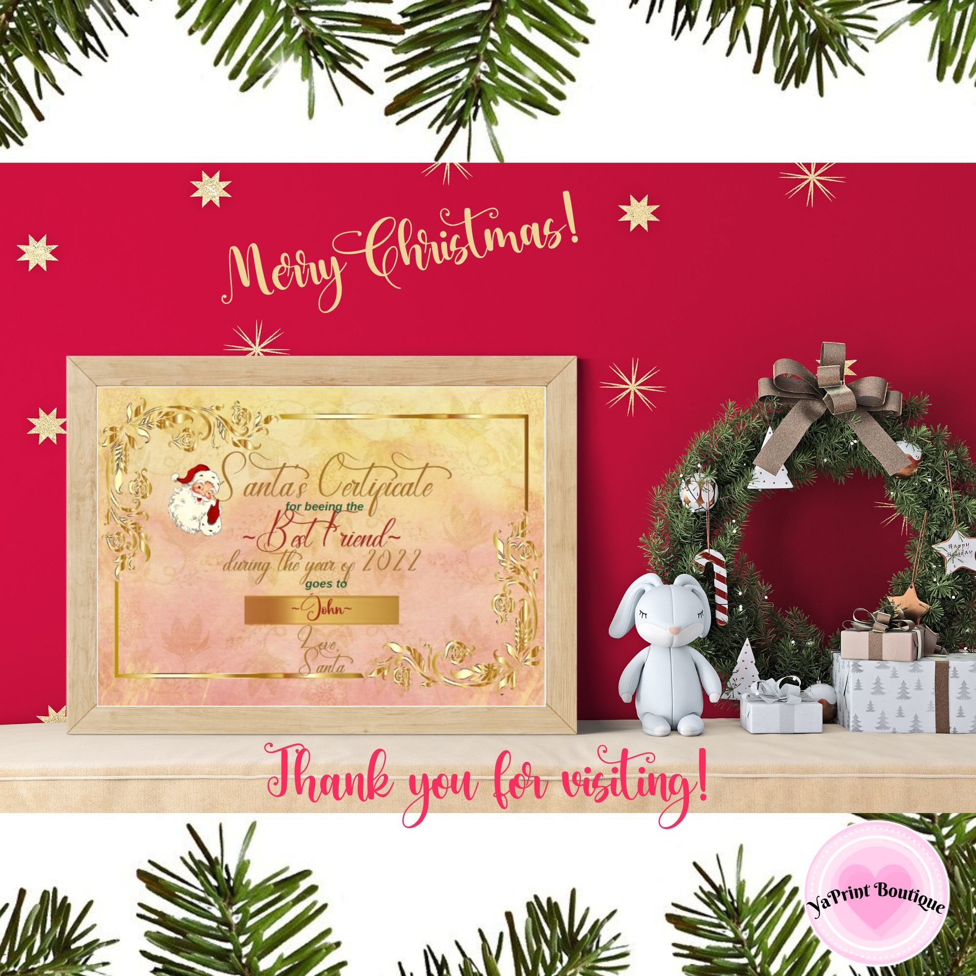 Editable Gold Vintage Santa's Certificate, Gift Certificate, Santa ...
