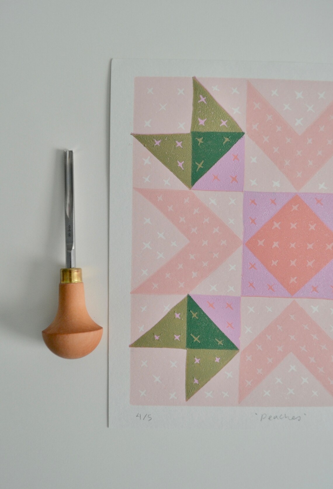 Peaches Quilt Star Reduction Linocut Print - Etsy