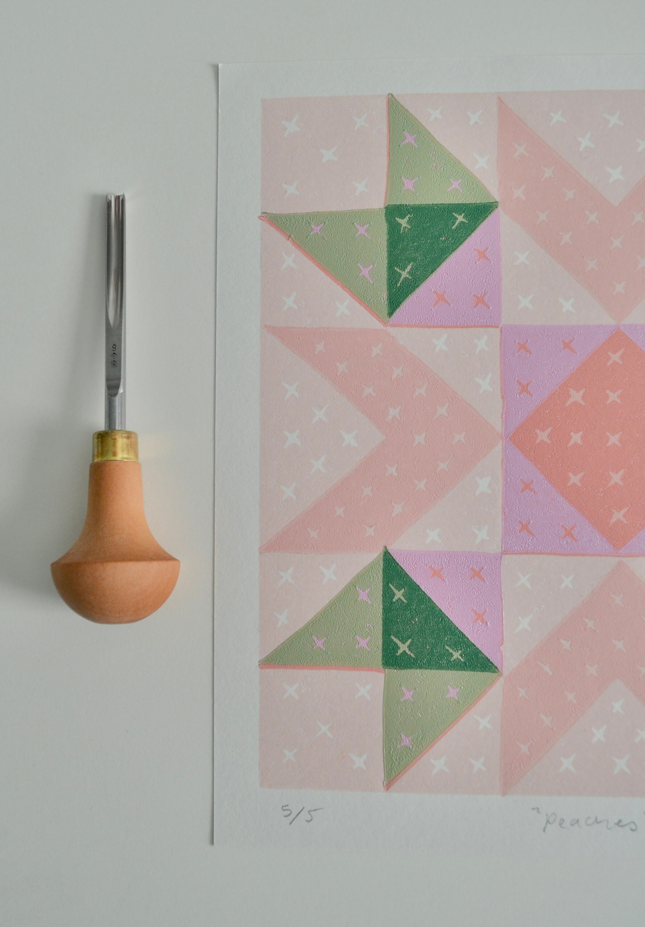 Peaches Quilt Star Reduction Linocut Print - Etsy