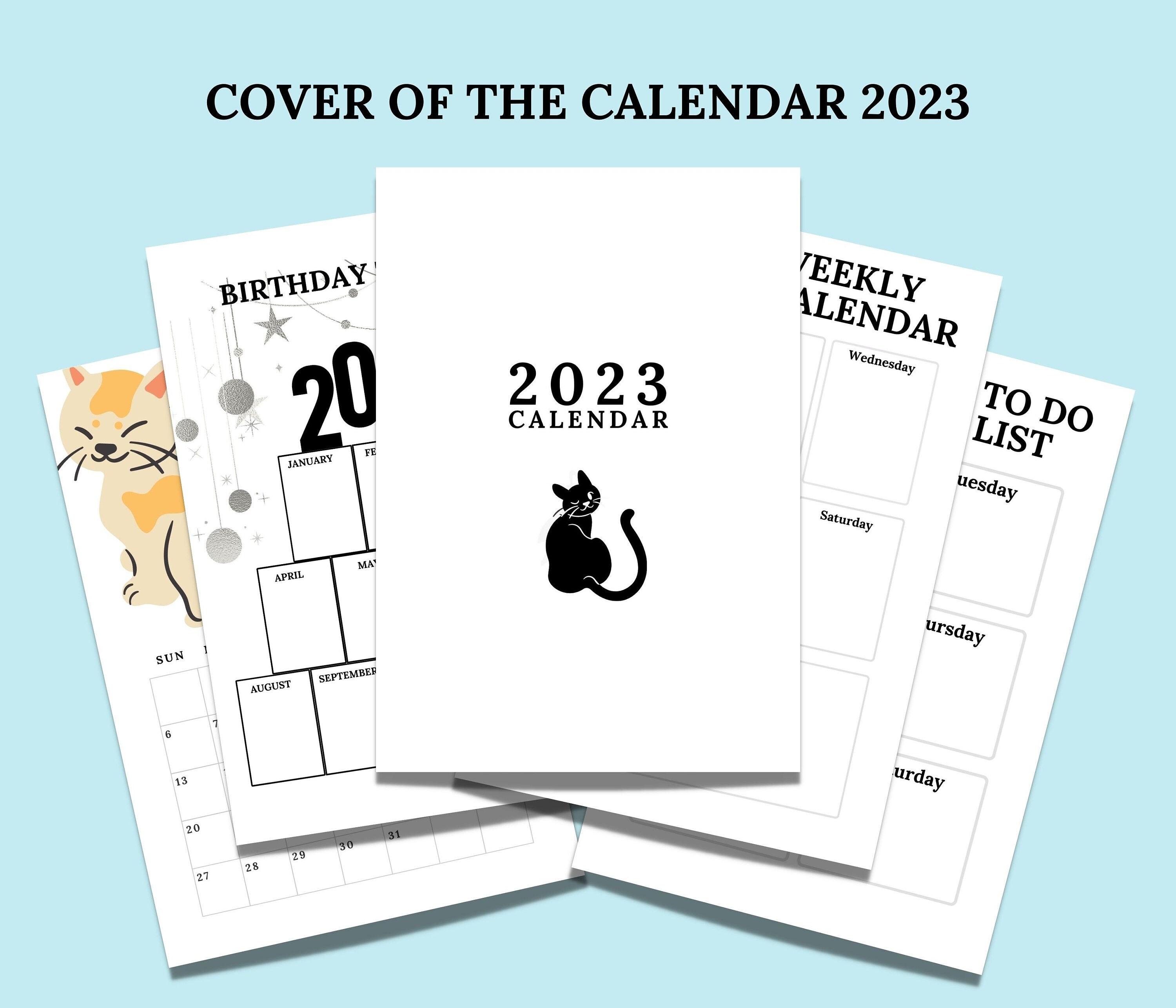 Cute Cartoon Cat Calendar Printable 2023 - Etsy