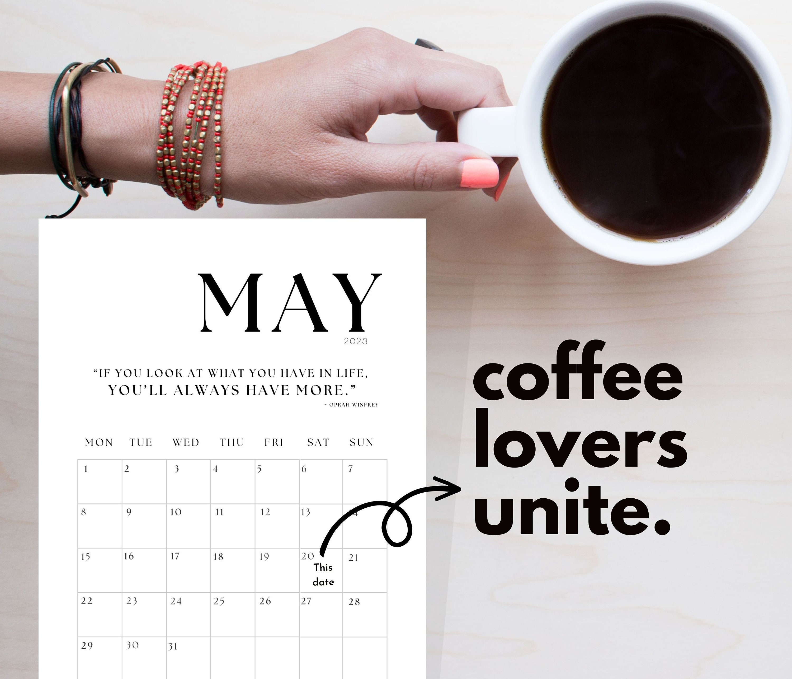 2023 Minimalist Quotes Calendar, Printable Vertical Pages Monthly in ...