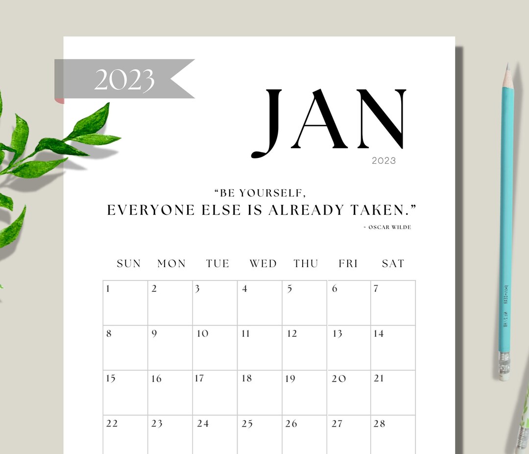2023 Minimalist Quotes Calendar, Printable Vertical Pages Monthly in ...