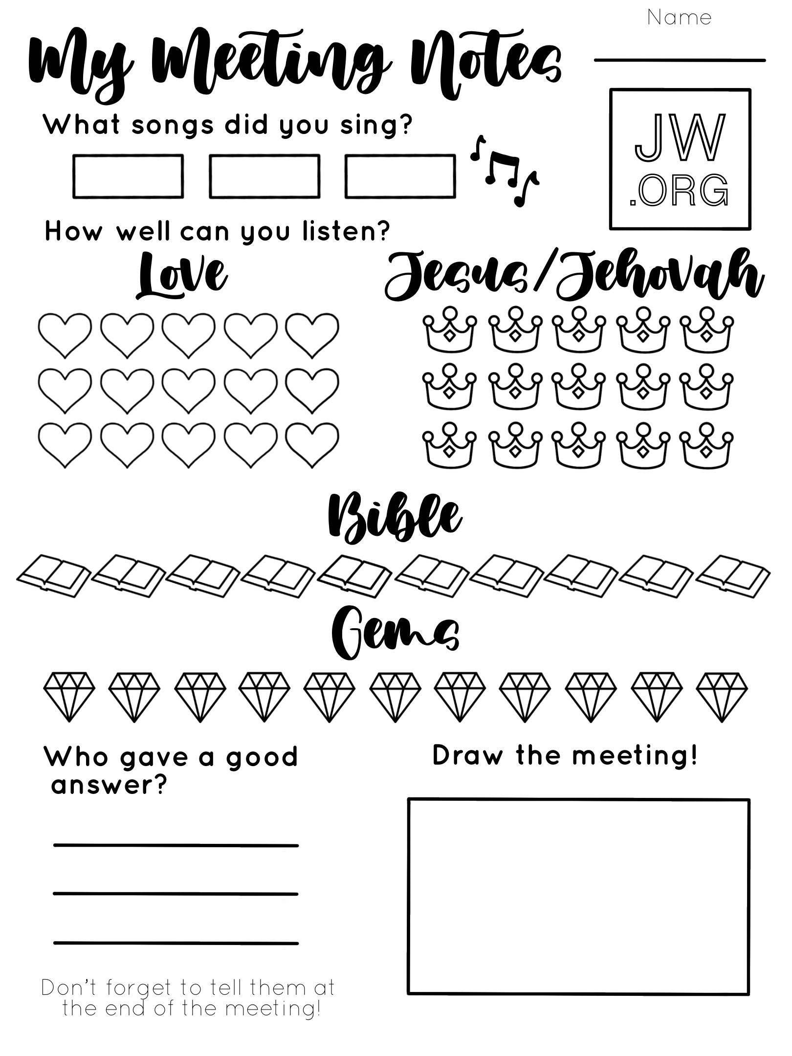 JW Kids Memorial & Meeting Activity Printable! - Etsy