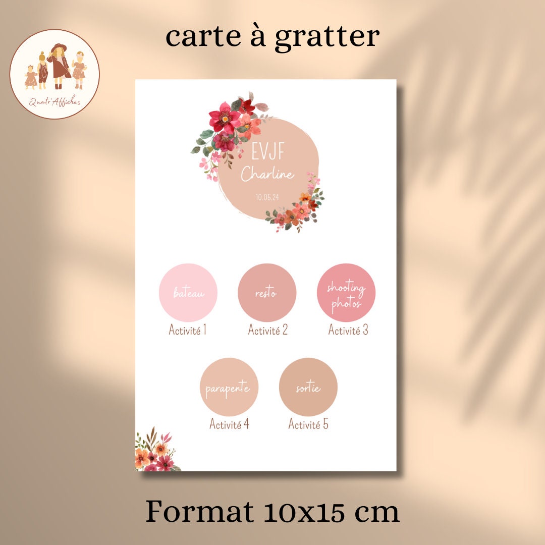 Carte programme evjf, carte personnalisée a gratter evjf,enterrement ...