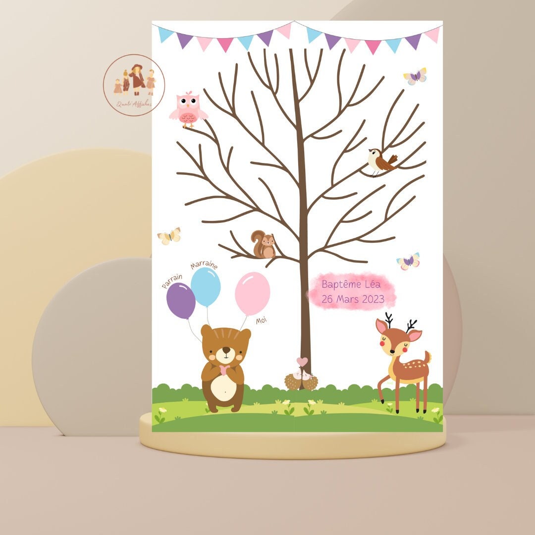 Personalized Fingerprint Tree, Birthday, Baby Shower, Baptism, Guest ...