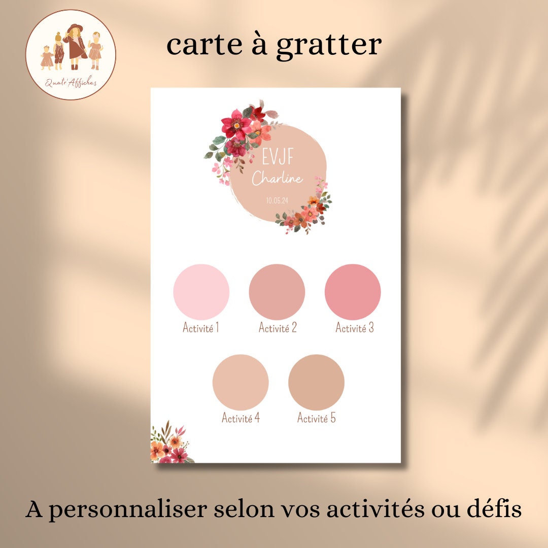Carte programme evjf, carte personnalisée a gratter evjf,enterrement ...