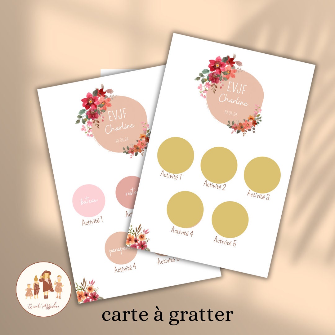 Carte programme evjf, carte personnalisée a gratter evjf,enterrement ...