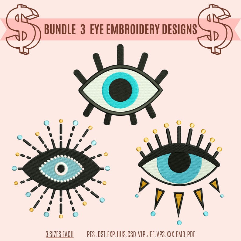 Bundle 3 EYE Embroidery Designs. Devil Eye, Blue and Greek Eye ...