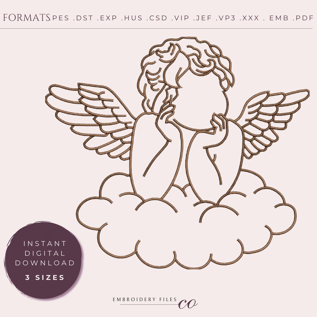 Angel Embroidery Designs. Cherub Aesthetic Embroidery. Angel PES and ...
