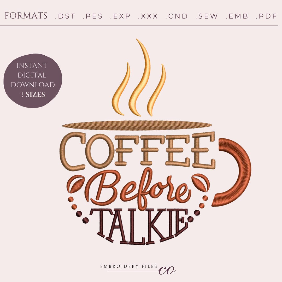 Coffee Cup Embroidery Design: Trendy Kitchen Decor (PES, DST Files) - Etsy