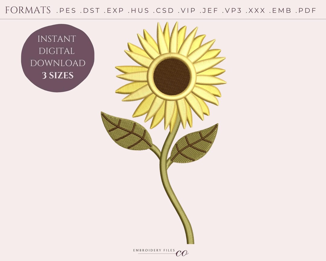 Sunflower Embroidery Designs. Mini Sunflower Embroidery. Flower PES and ...